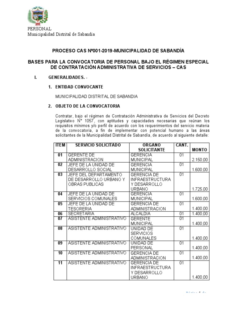 Proceso Cas N 001 2019 Municipalidad de Sabandìa | PDF | Gobierno local ... Proceso Cas N 001 2019 Municipalidad de Sabandìa | PDF | Gobierno local ...