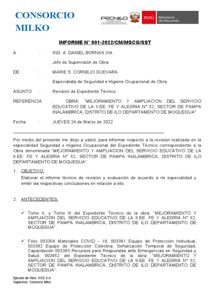 Informe de Revision Del Expediente Tecnico. | PDF