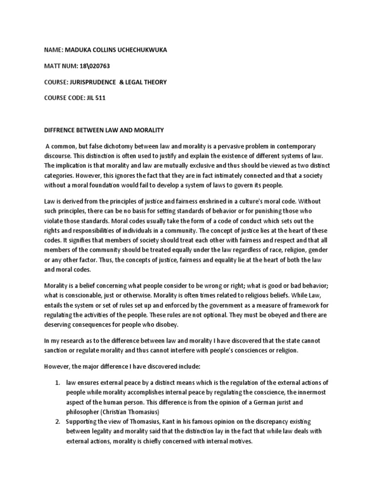 Difference Between Law and Morality | PDF | Morality | Justice