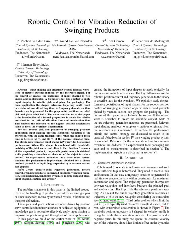Robotic Control For Vibration Reduction of Swinging Products IEEE Mechatronics 2023 Final | PDF ...