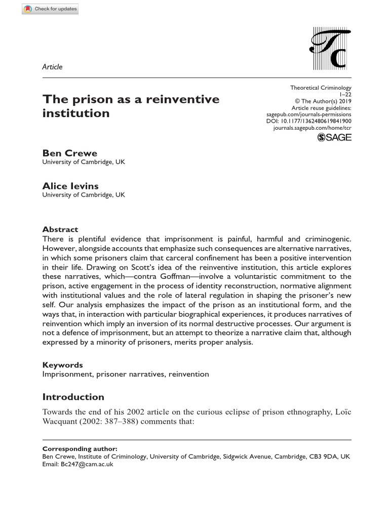 The Prison As A Reinventive Institution Ben Crewe | PDF | Prison ...