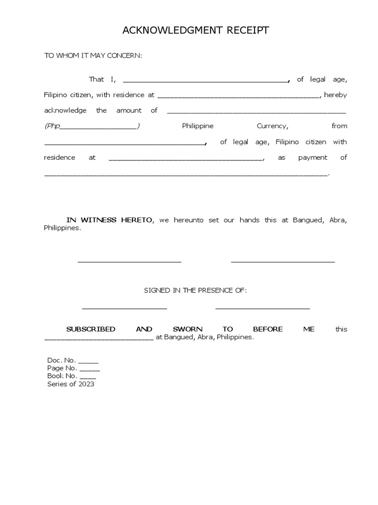 Acknowledgment Receipt Template Philippines | PDF