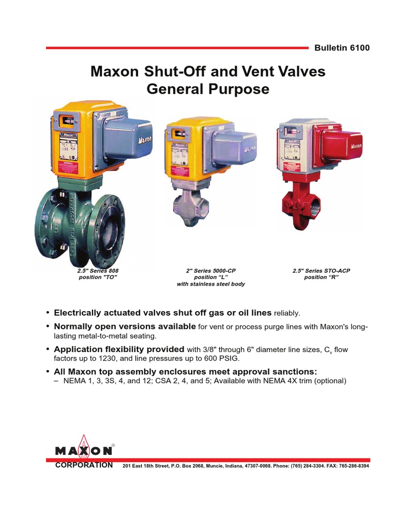 Valvulas de Seguridad Maxon 6100 | PDF | Valve | Switch