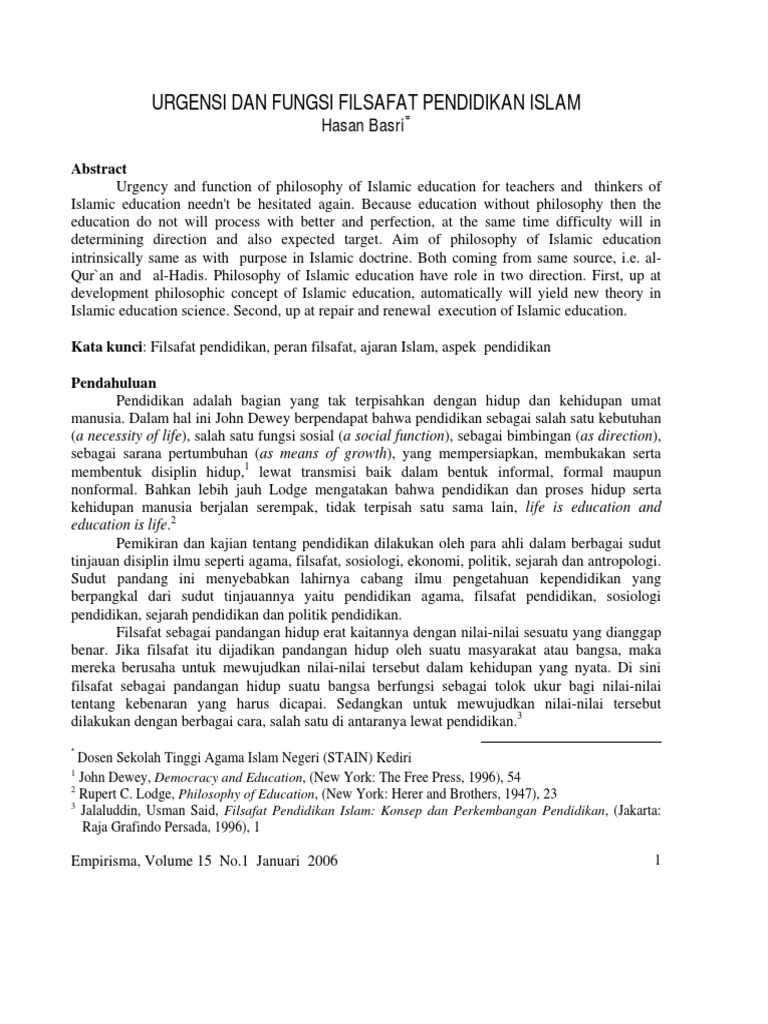 Hasan Basri - Urgensi Dan Fungsi Filsafat Pendidikan Islam | PDF