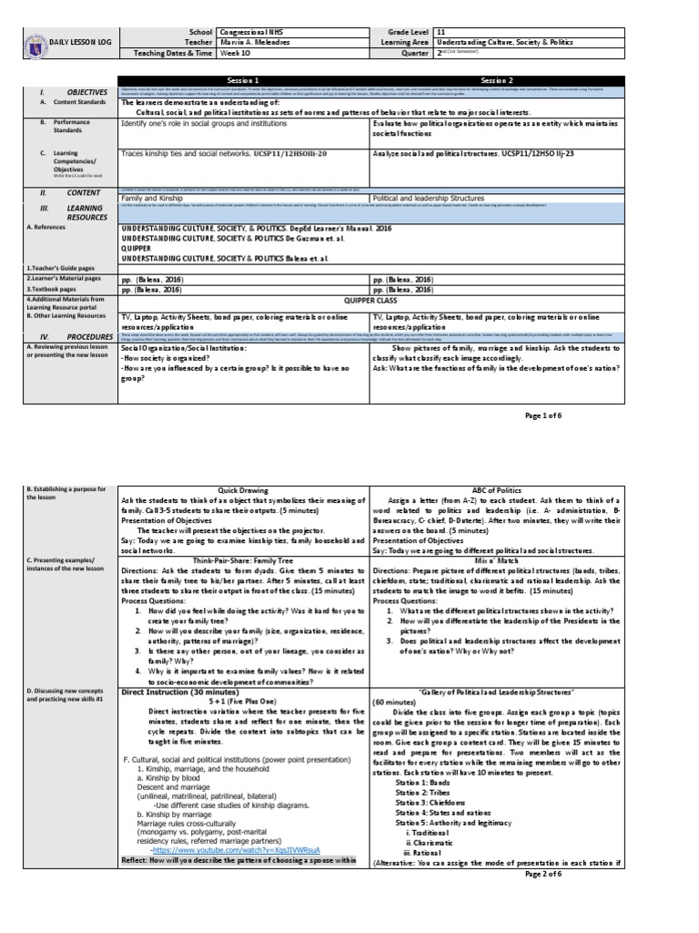 DLL Week 10 | PDF | Family | Learning
