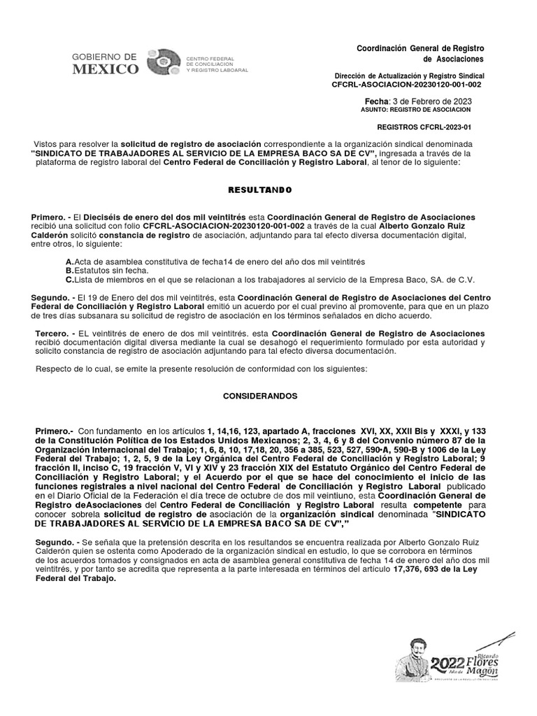 Resolucion de Toma de Nota Sindicato de Trabajadores Al Servicio de La ...