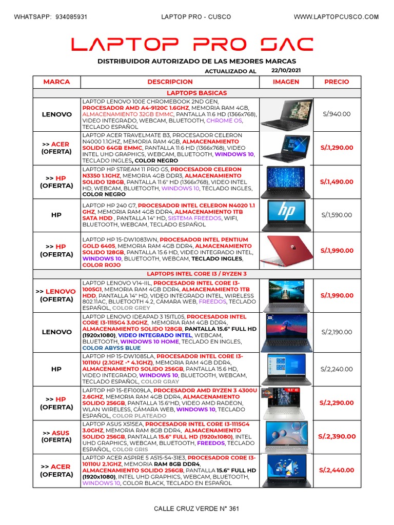 Catalogo Laptops - 22 10 21 | PDF | Microprocesador | Micro dispositivos avanzados