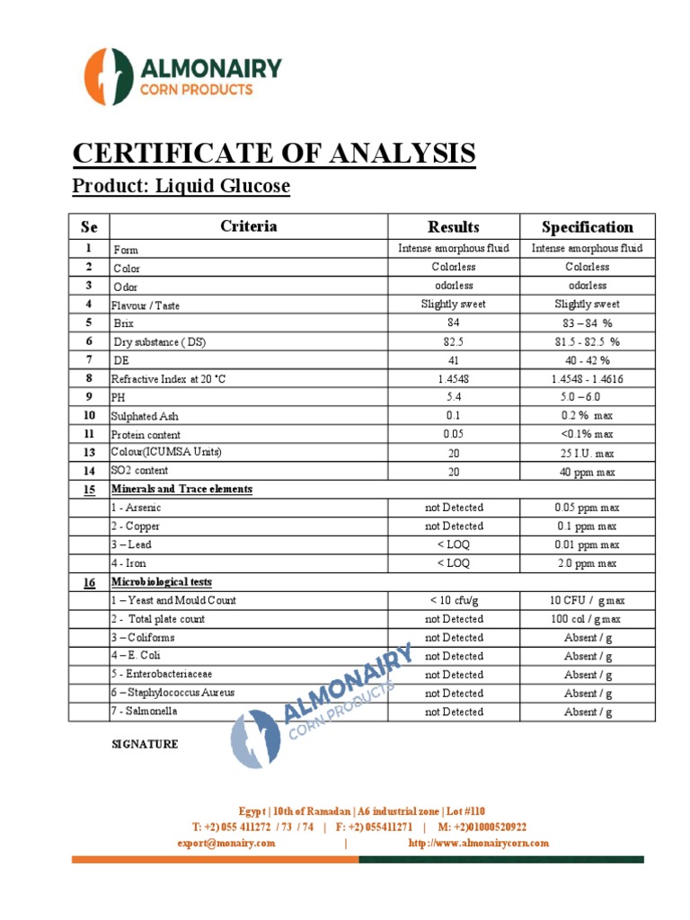 COA - Glucose | PDF | Chemistry