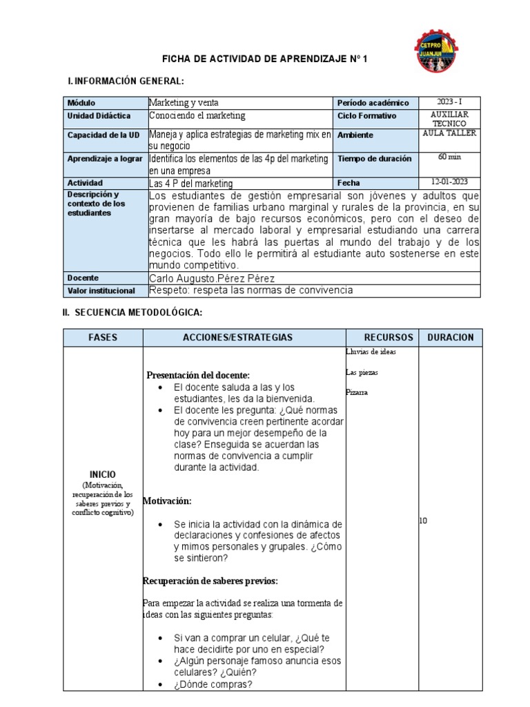 Ficha de Actividad de Aprendizaje Okkkkkk | PDF | Marketing | Producto (Negocio)