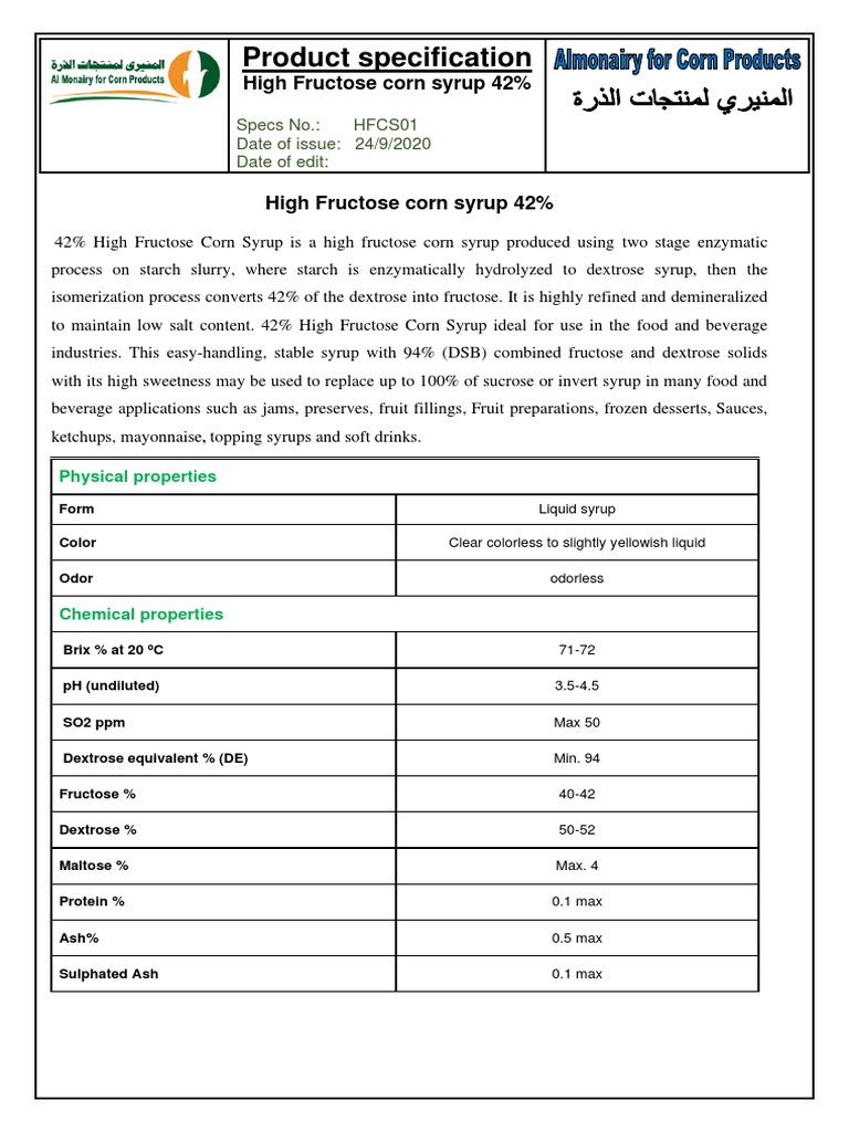 Fructose - TDS | Download Free PDF | Fructose | Syrup