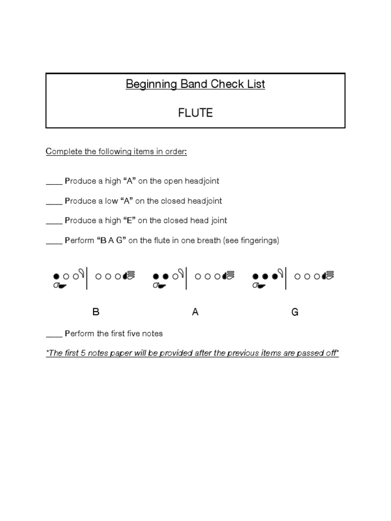 Beginning Band Checklist | PDF