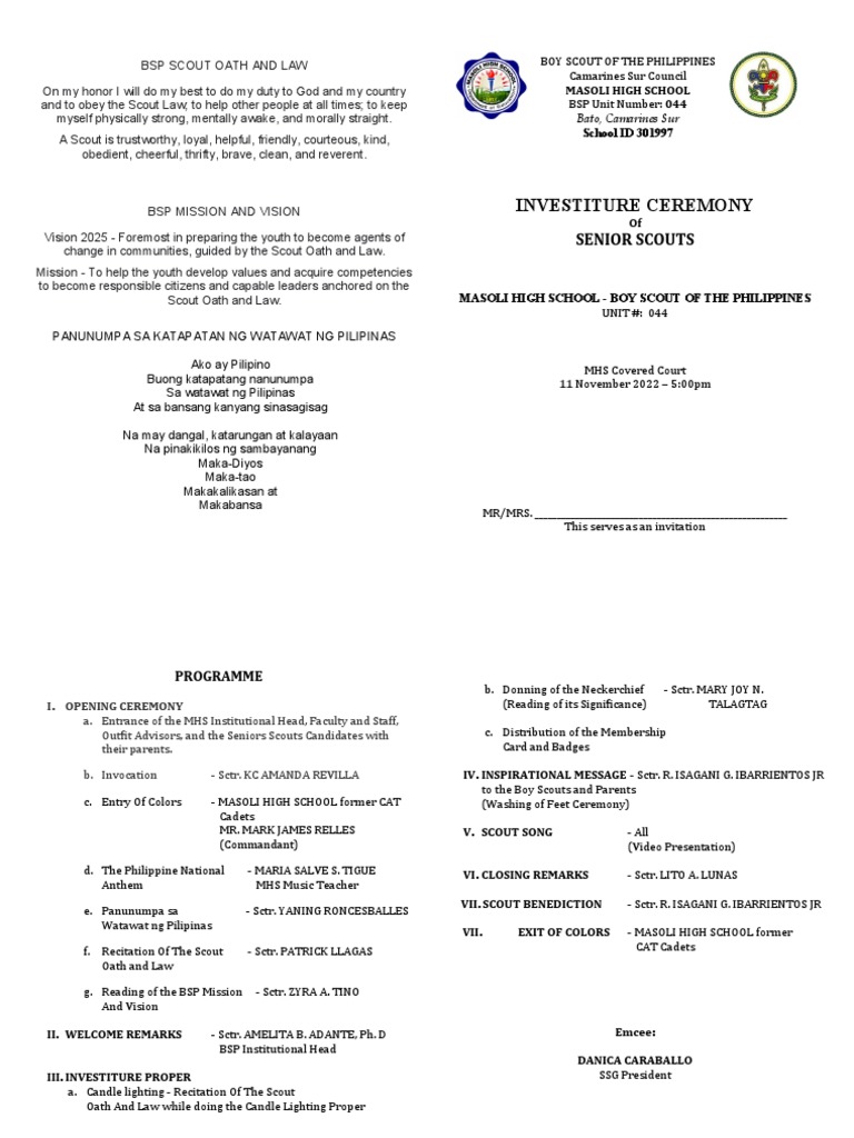 Investiture Program | PDF | Scouting | Outdoor Recreation