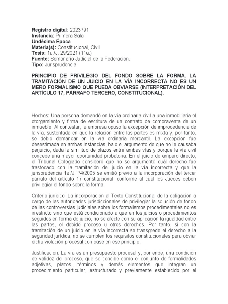 Jurisprudencia Improcedencia de La Vía | PDF | Ley procesal | Caso de ley