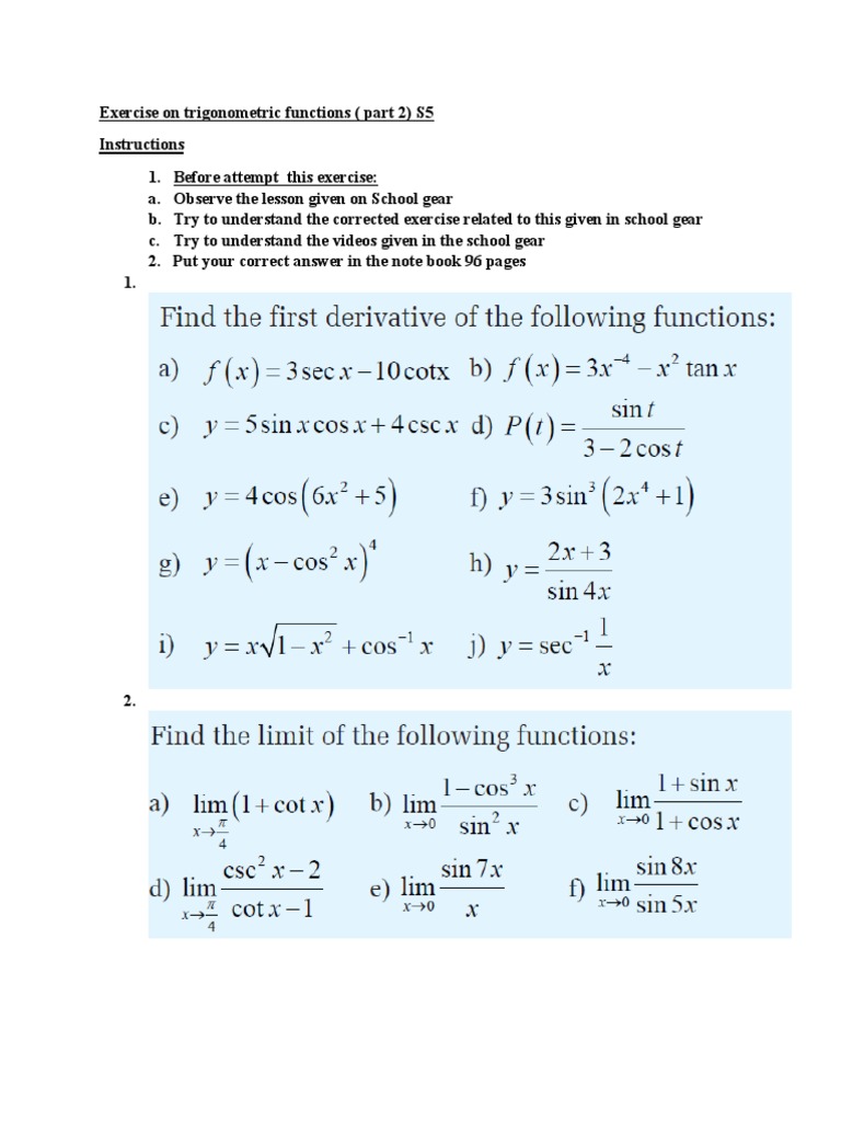 Mathematics Exercises For s5 Part II 1 | PDF