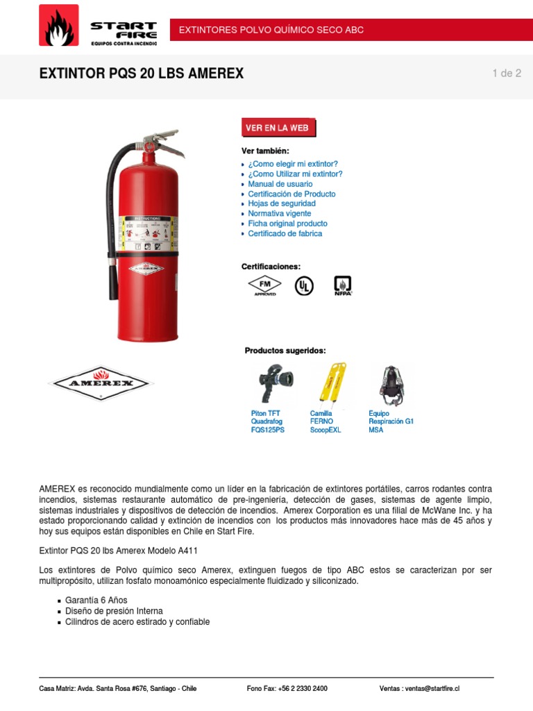 Extintor Amerex 20 lbs ABC PQS | PDF | Supresión de incendios