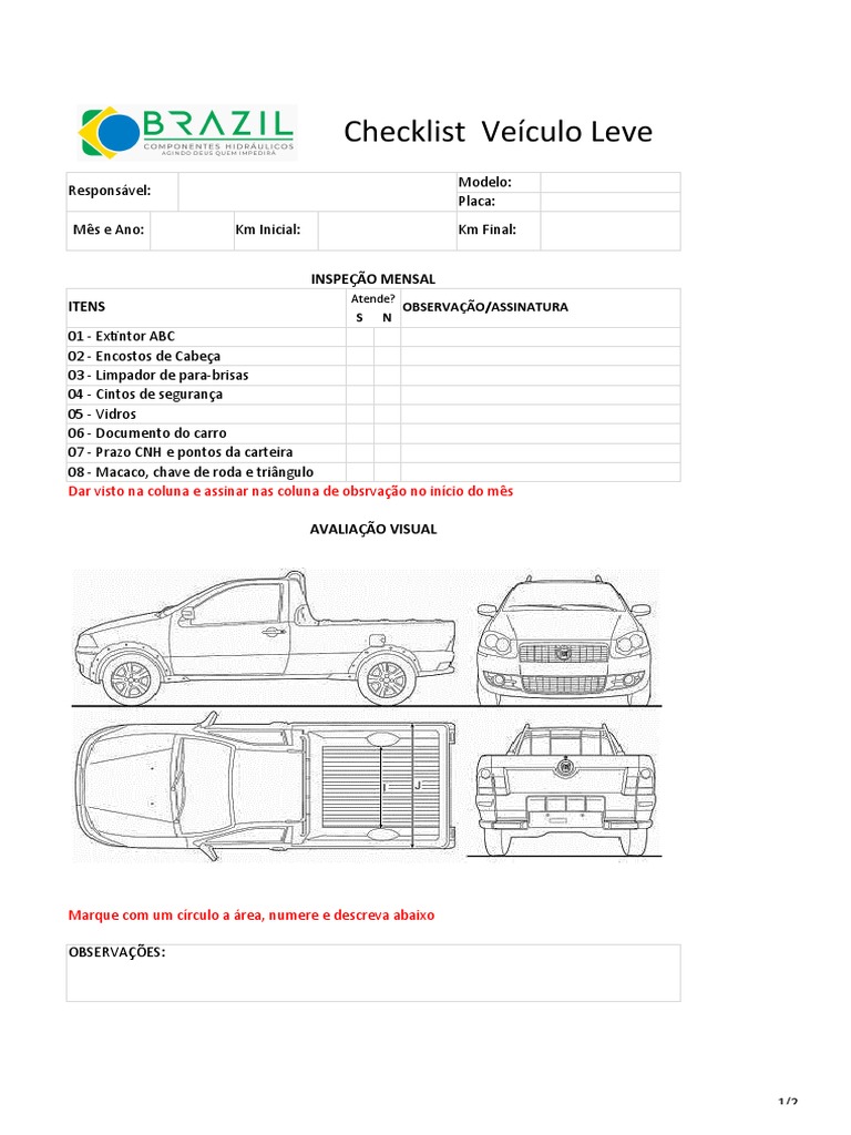 Planilha de Checklist de Veículos Pickup | PDF