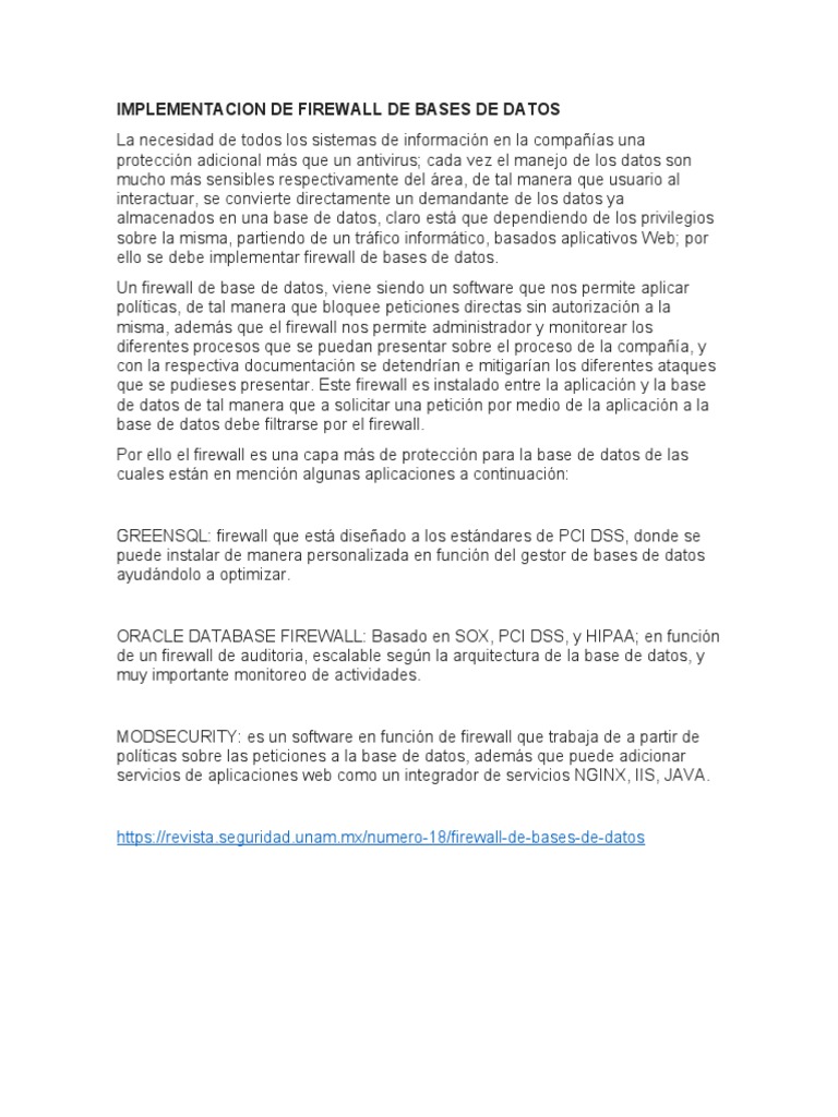 Implementación de Firewall de Bases de Datos | PDF