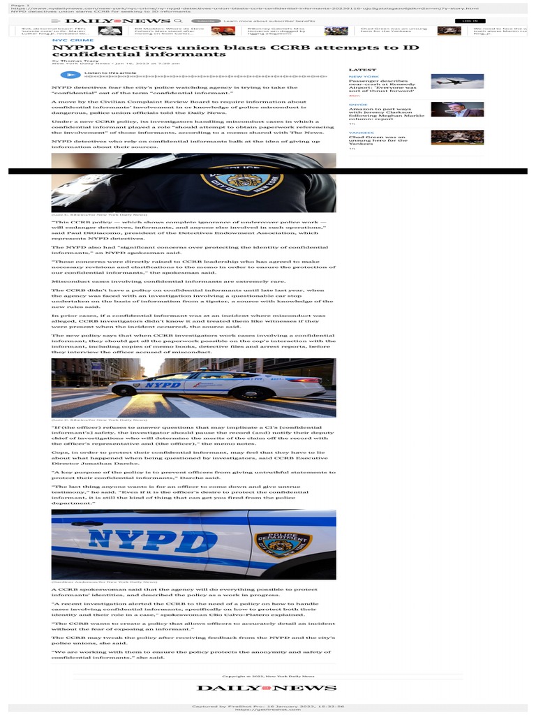 NYPD Detectives Union Slams CCRB For Seeking To ID Informants | PDF | Police Misconduct | Crimes