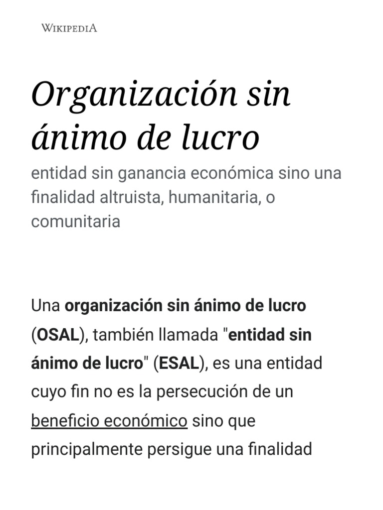 Organización Sin Ánimo de Lucro - Wikipedia, La Enciclopedia Libre ... Organización Sin Ánimo de Lucro - Wikipedia, La Enciclopedia Libre ...