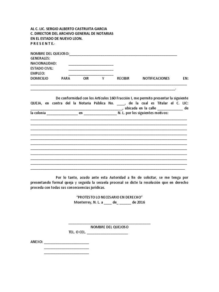 Formato de Queja A Notario Publico | PDF