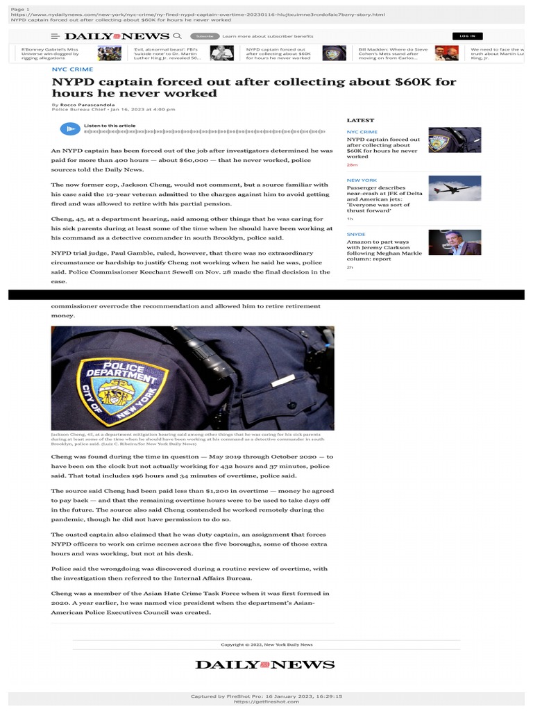 NYPD Captain Forced Out After Collecting About $60K For Hours He Neve | PDF | New York City ...