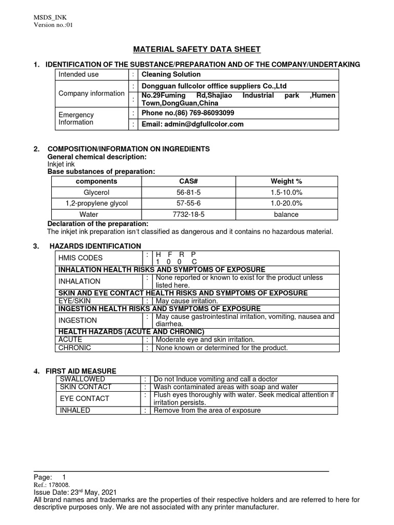 MSDS Cleaning | PDF | Firefighting | Hazardous Waste