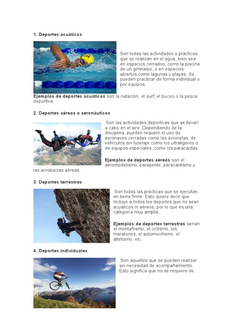 Tipos y ejemplos de deportes terrestres | PDF | Deportes | Deporte del ...