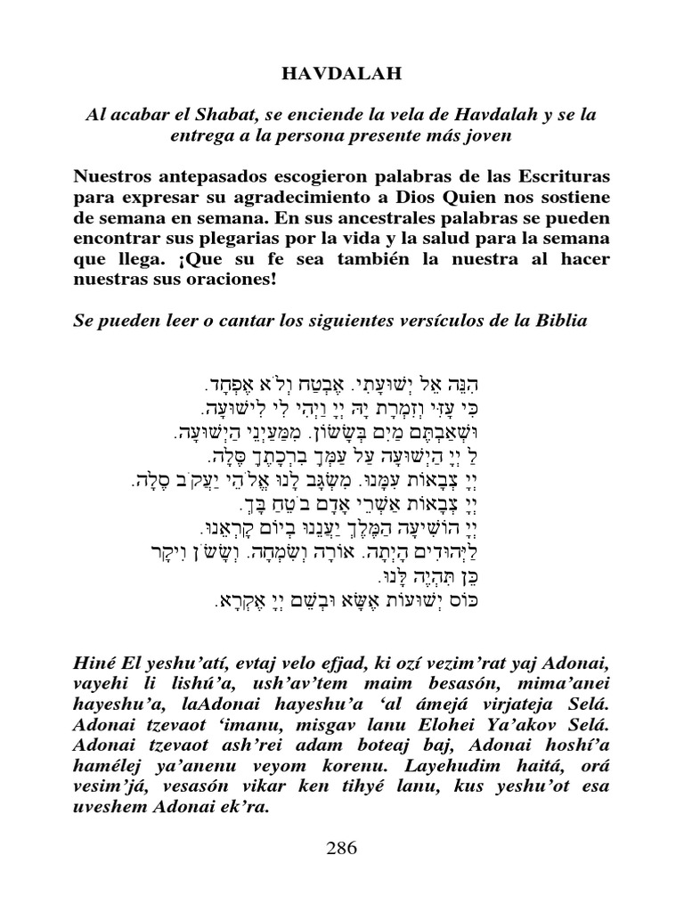 Havdala | PDF | Creencia religiosa y doctrina