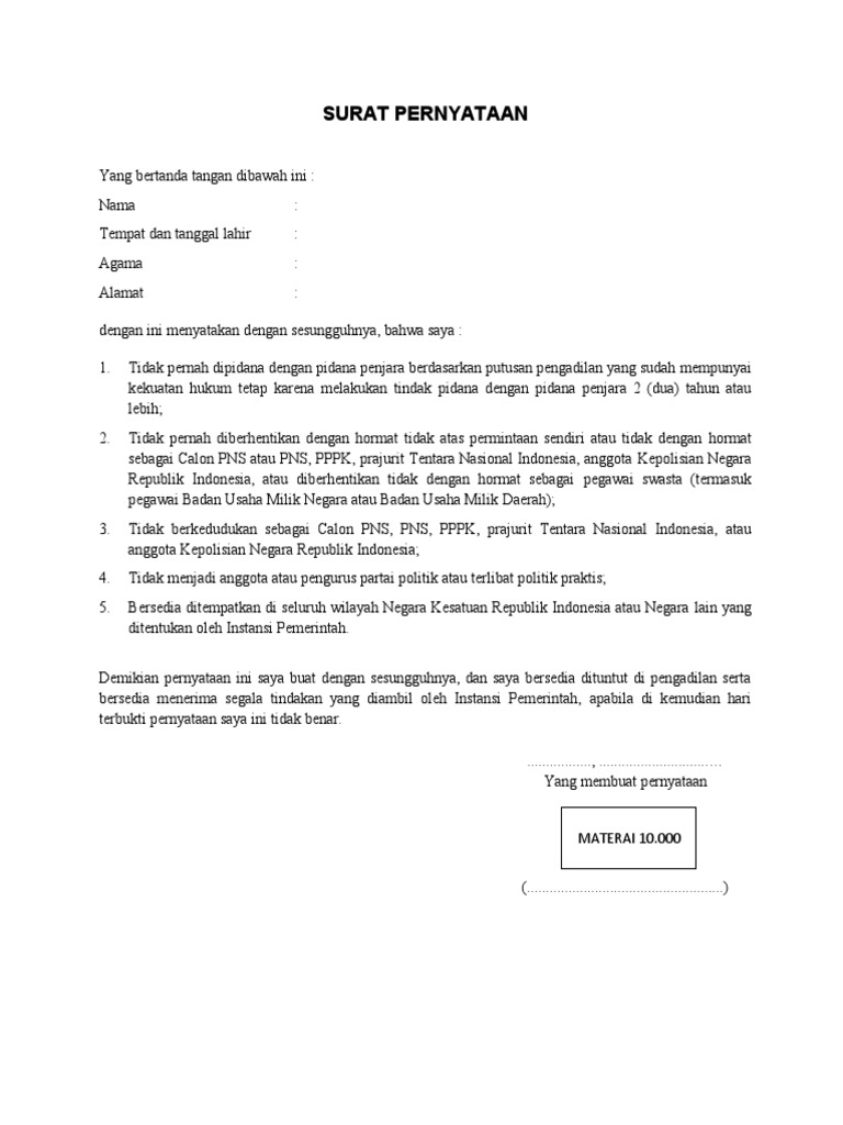 Contoh Surat Pernyataan | PDF