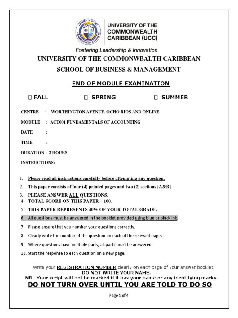 Fundamentals of Accounting Act001 - Eom - Sample Paper | PDF