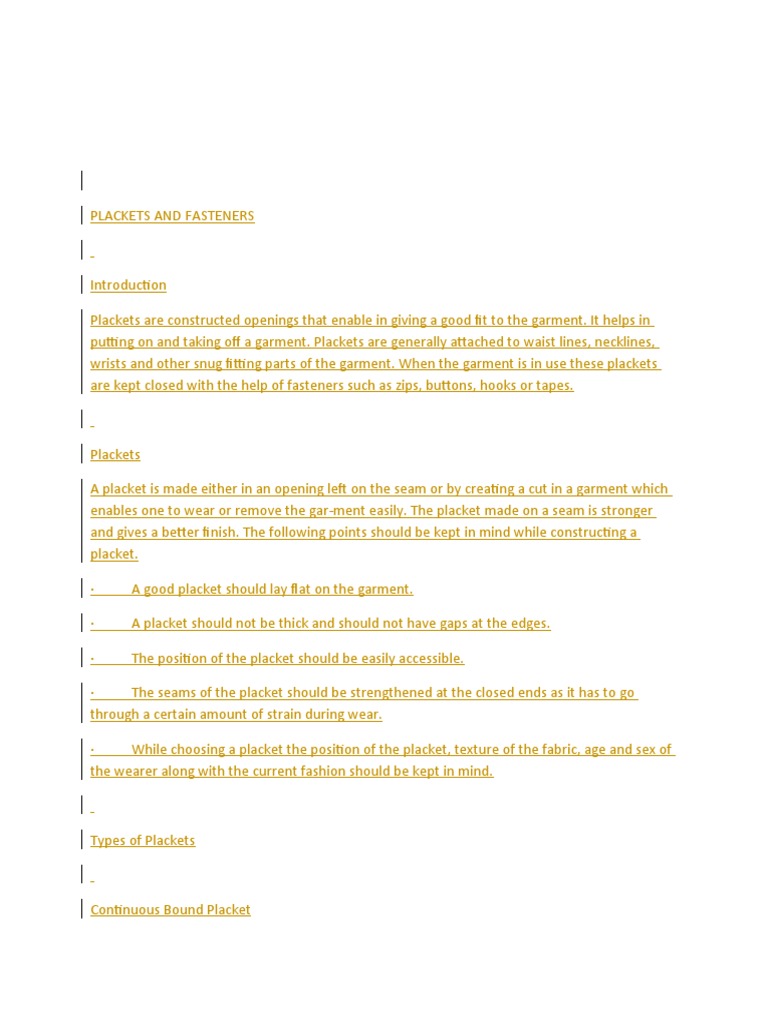 Plackets and Fasteners Guide | PDF
