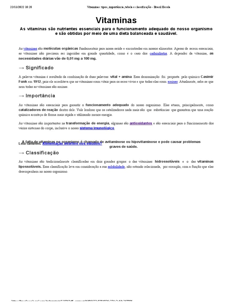 Vitaminas - Tipos, Importância, Tabela e Classificação - Brasil Escola ...