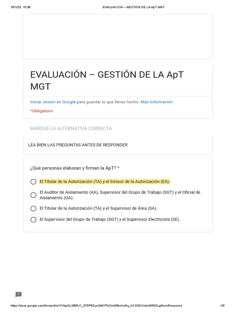 EVALUACIÓN - GESTIÓN DE LA ApT MGT | PDF
