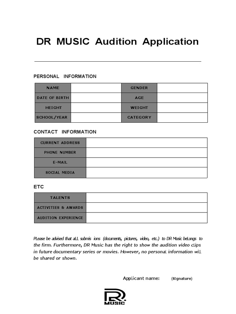 DR MUSIC International Audition Form - Final | PDF