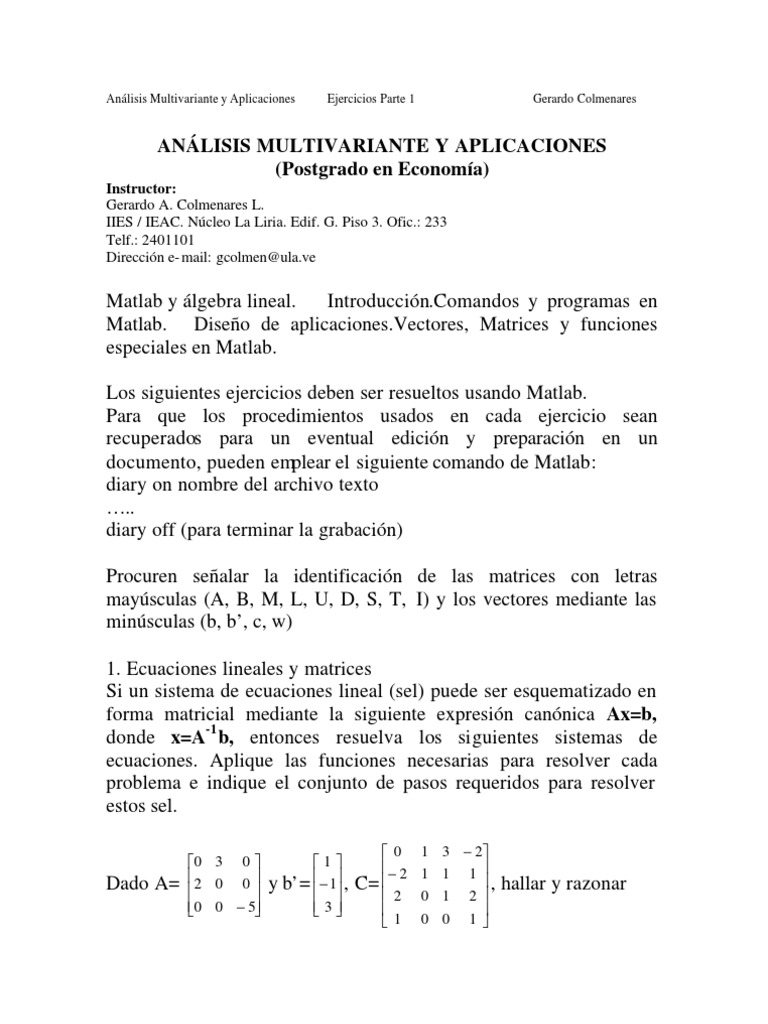Ejercicios de Análisis Multivariante en Matlab | PDF | Matriz (Matemáticas) | Espacio vectorial