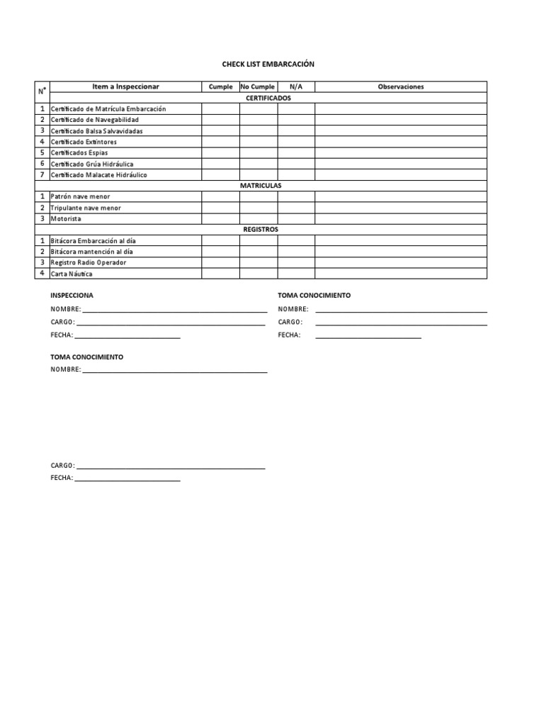 Check List Embarcaciones | PDF