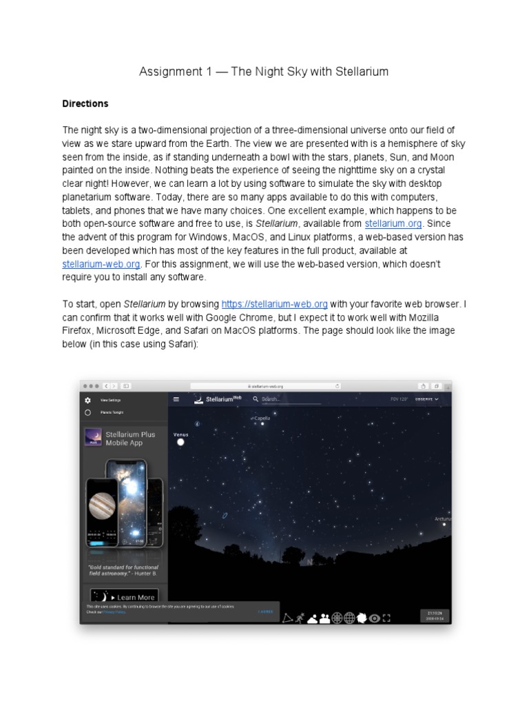 Assignment 1 The Night Sky With Stellarium | PDF | Screenshot | Software