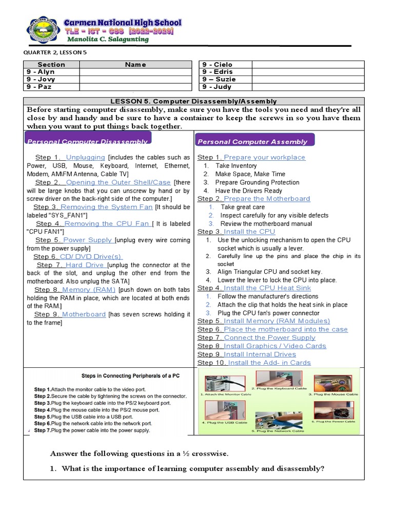 Lesson 5 Computer Assembly | PDF | Electrical Connector | Computer Science