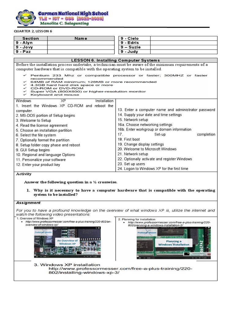 Lesson 6 Installing Operating Systems Pdf