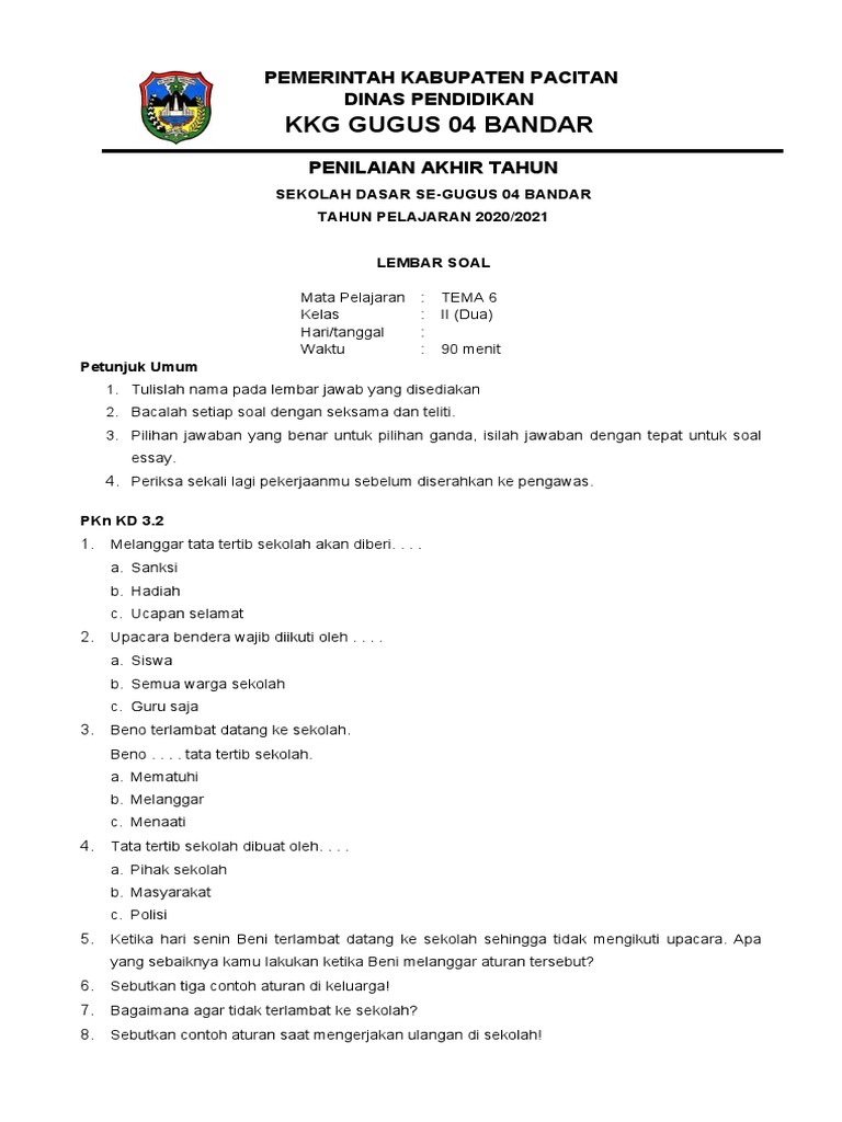 Soal Pat Tema 6 Dan BJ Kelas 2 | PDF
