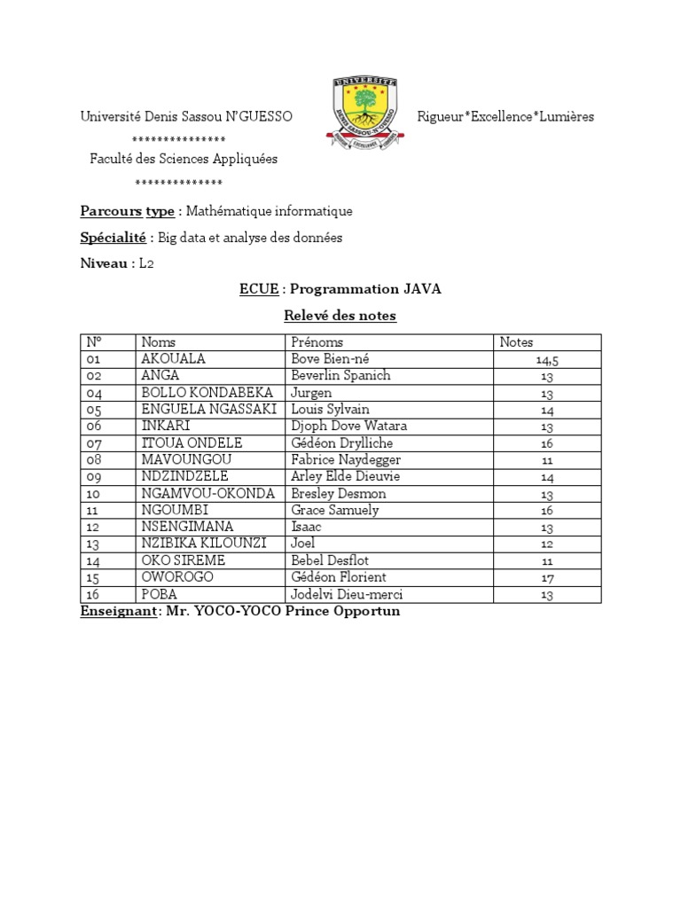 Note BDT L3 Programmation Java | PDF