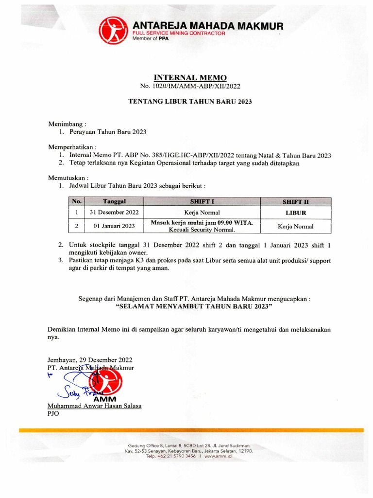 2022-12-28 Internal Memo Tahun Baru 2023 Rev | PDF