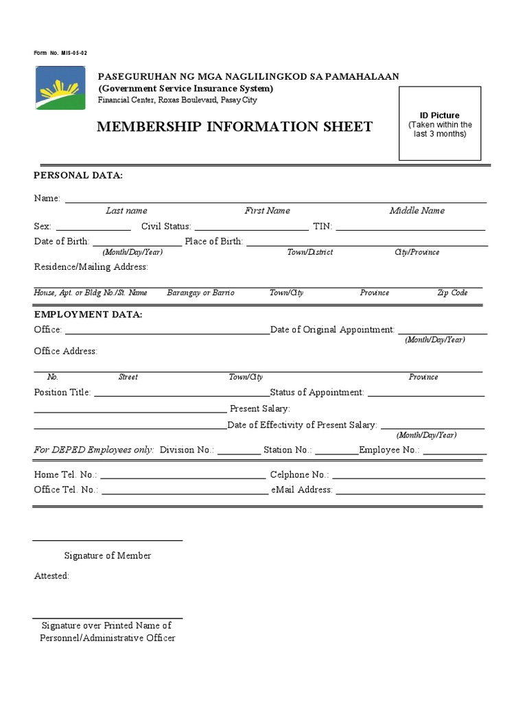 Pag-IBIG Membership Information Sheet | PDF