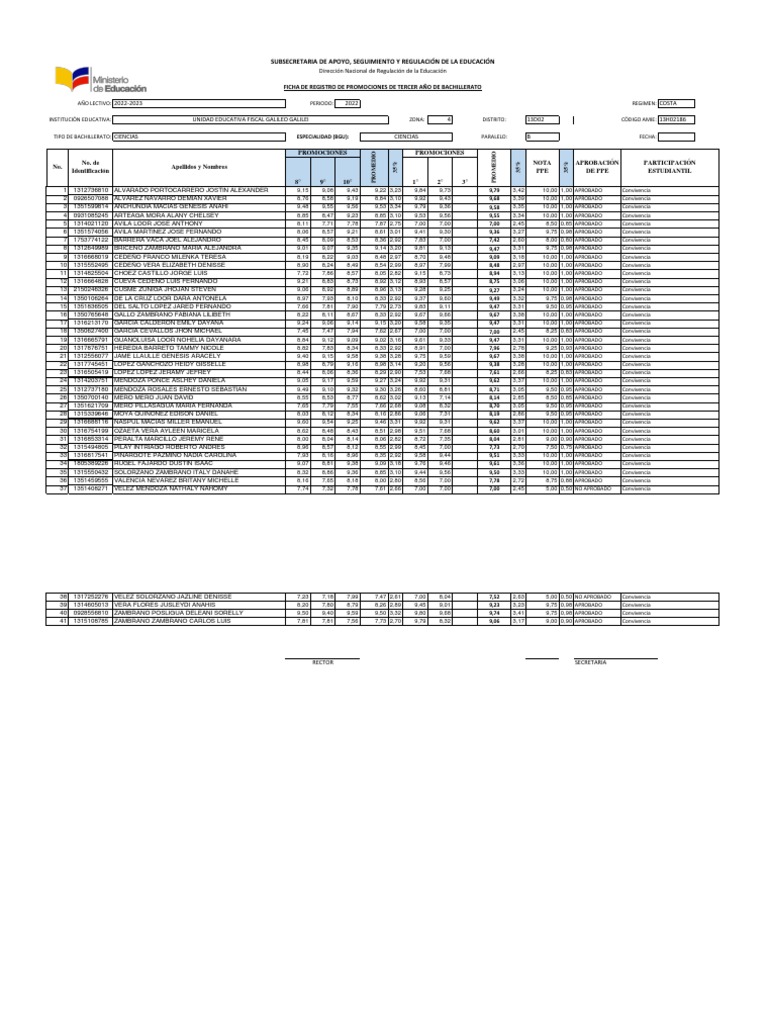 Calificaciones Graduados 3ero B Matu | PDF