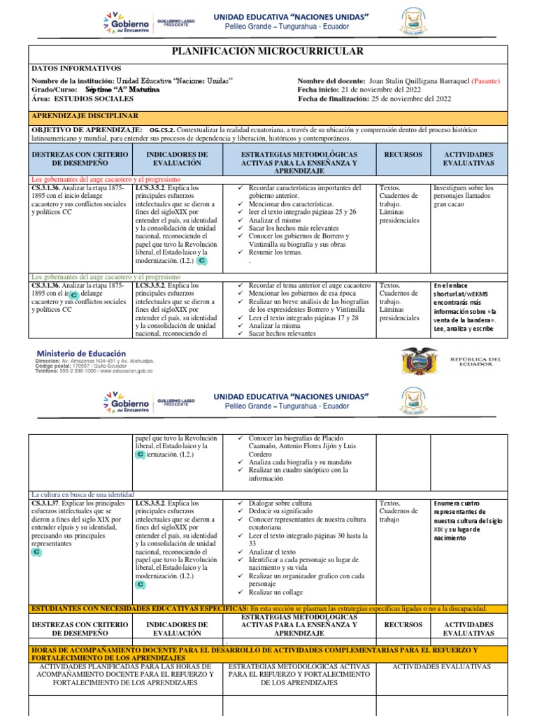 Planificación de Estudios Sociales | PDF | Ecuador | Maestros Planificación de Estudios Sociales | PDF | Ecuador | Maestros