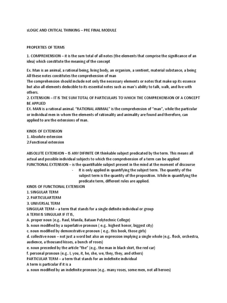 Logic and Critical Thinking Pre Final Module | PDF | Proposition | Reason