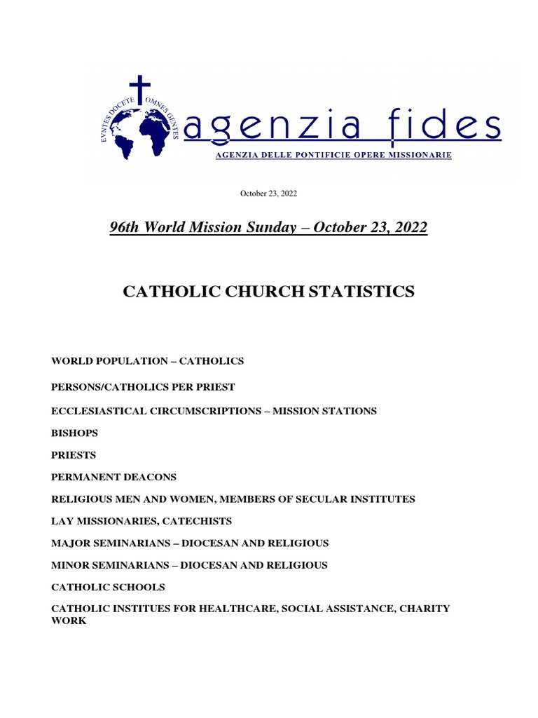 Global Catholic Church Statistics 2022 | PDF | Catholic Church | Continent