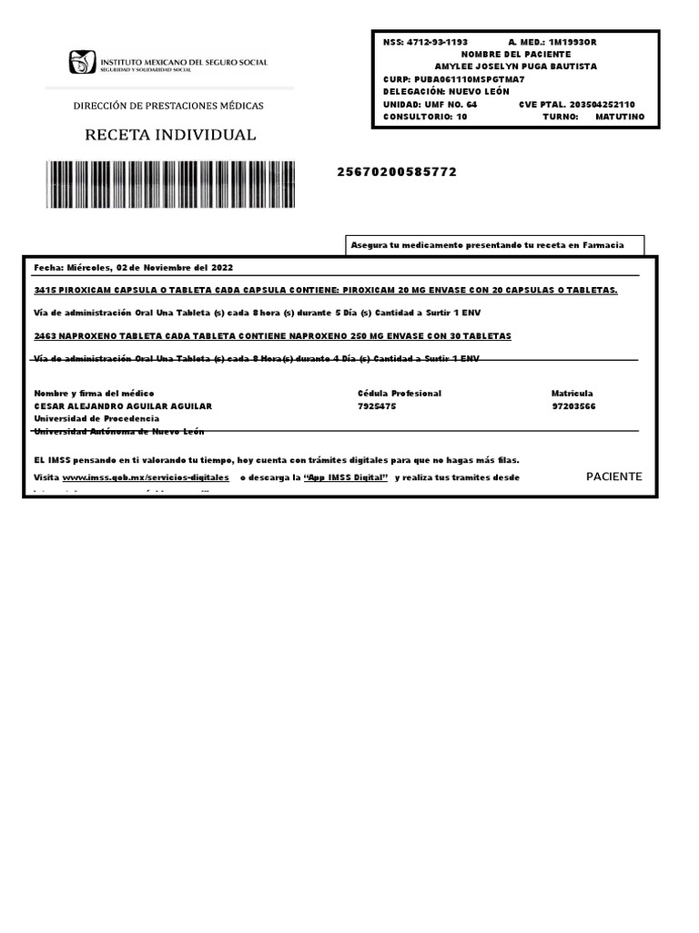 Receta médica IMSS editable y gratuita | PDF