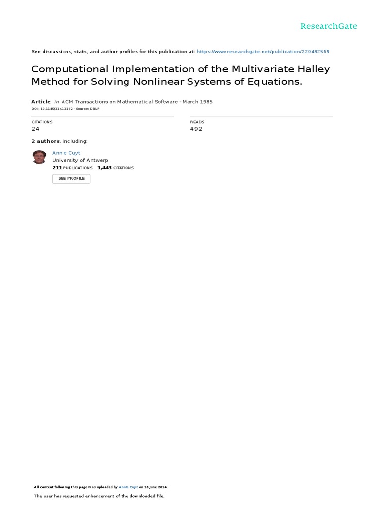 Cuyt, Rall - 1985 - Computational Implementation of The Multivariate Halley Method For Solving ...