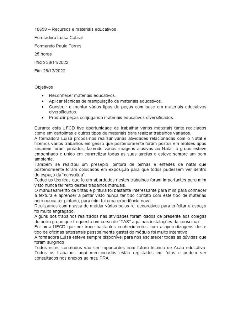 Reflexões sobre Recursos Educativos UFCD 10658 | PDF